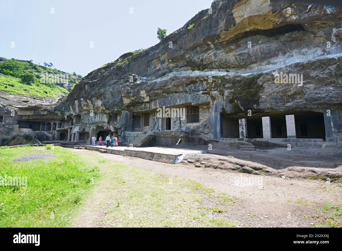 Ellora Caves : General View showing Cave Nos. 4 to 9 Stock Photo - Alamy
