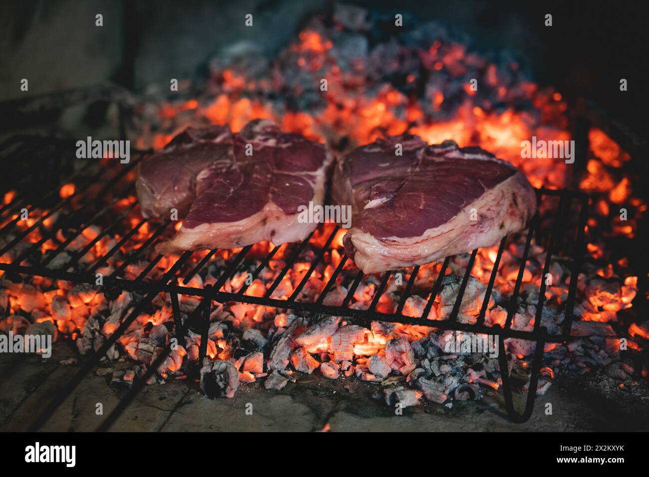 fire, embers, grilling, beef steaks, steak, Italy, chianina, beef Stock ...