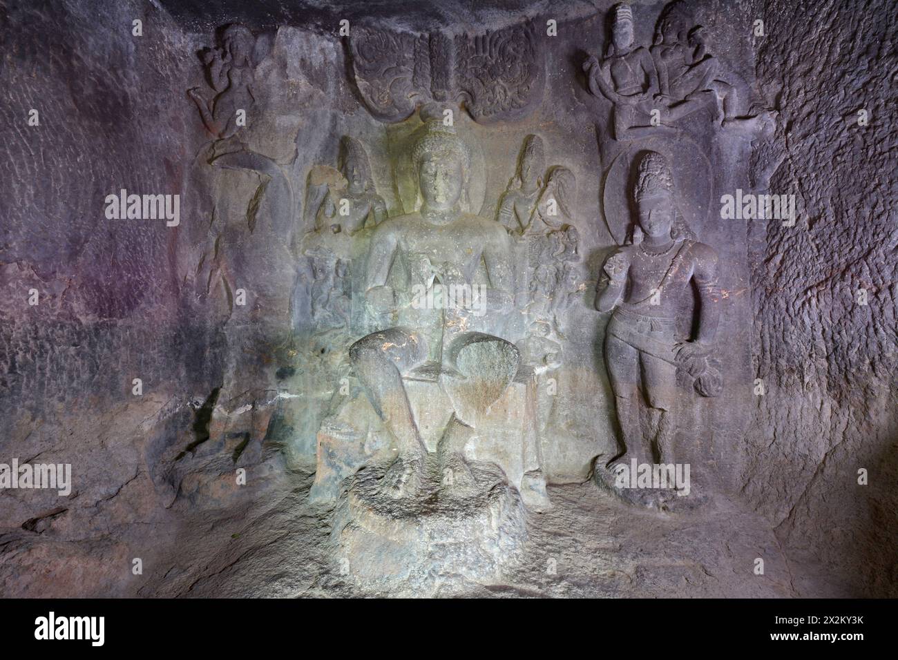 Ellora Caves Buddhist Cave No 5. Shrine Buddha in Pralambapadasa in ...