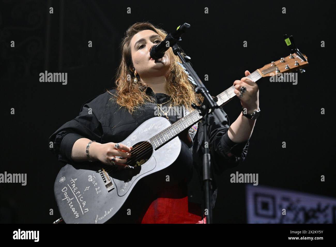 Florence, Italy. 21st Apr, 2024. Armenian singer Rosa Linn performs ...