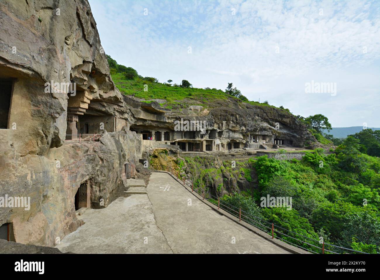 Ellora Caves : Buddhist General-View from North showing Buddhist Cave ...