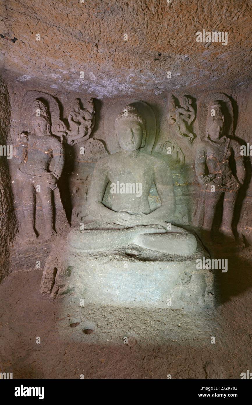 Ellora Buddhist Caves: Cave No 11. Seated Buddha - First floor's front aisle an assertively ...