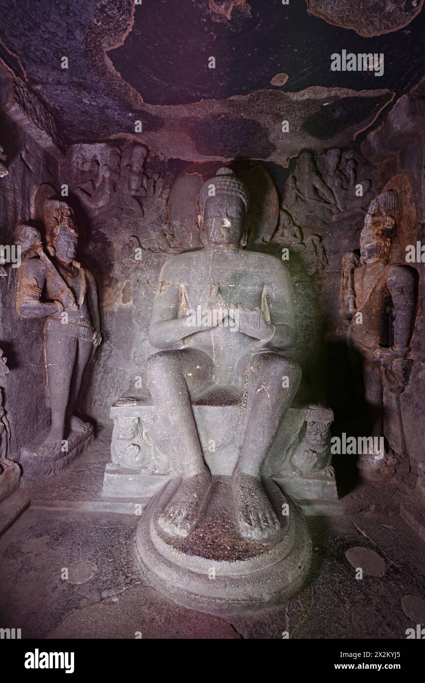 Ellora Buddhist Caves : cave No 6. Bhadrasana Buddha on his ...