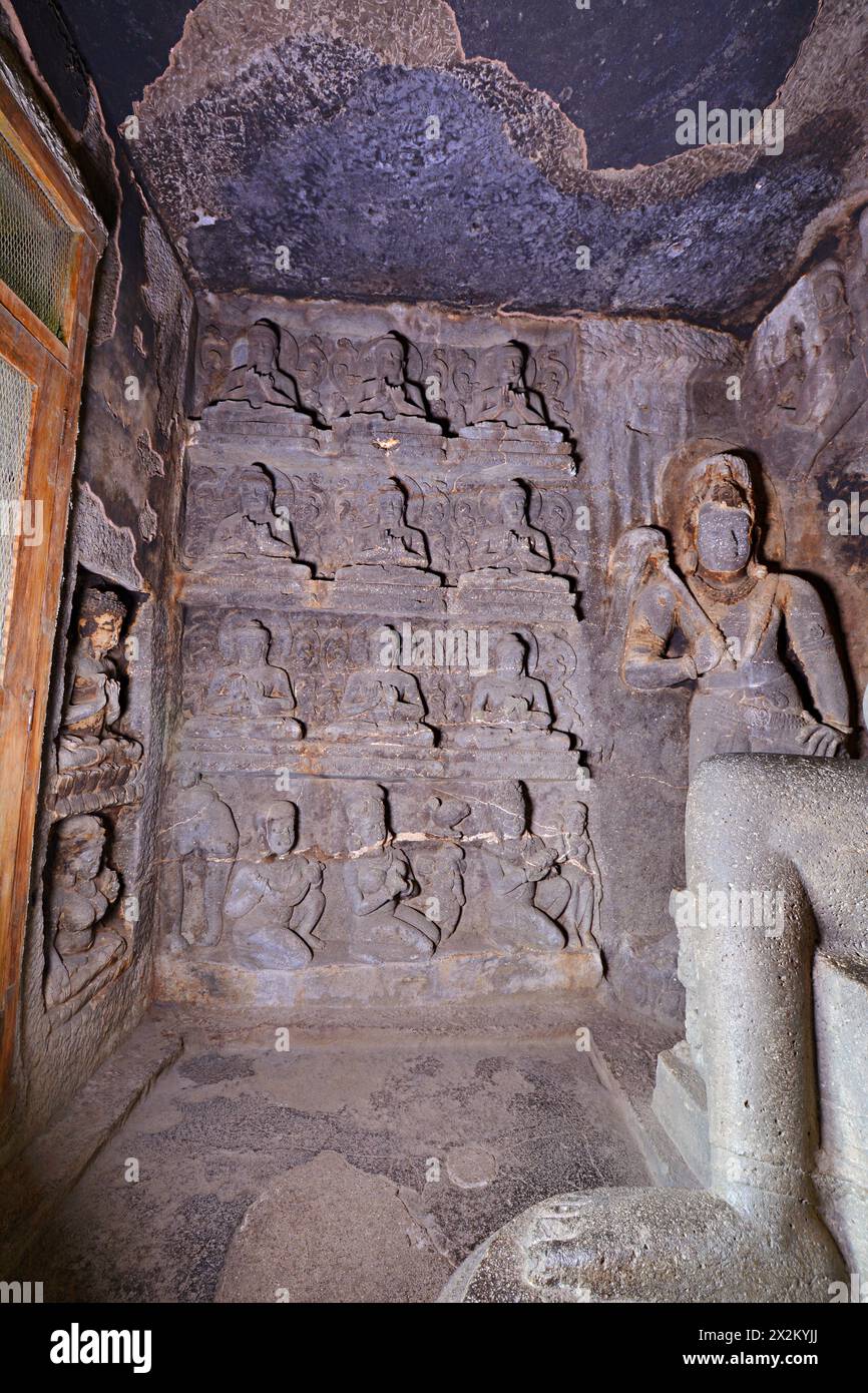 Ellora Buddhist Caves: Cave No 6 Mandala left of main shrine Buddha ...