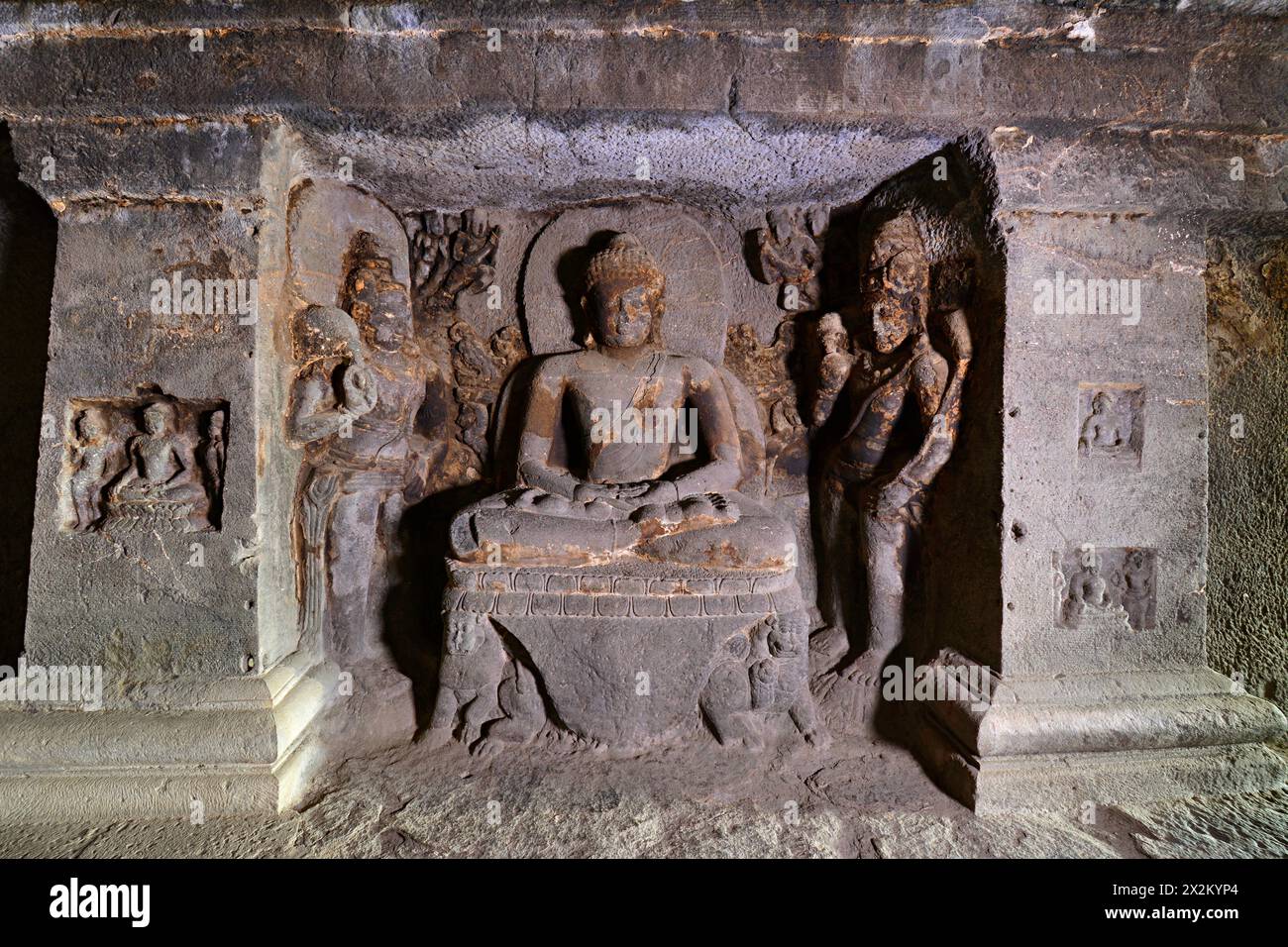 Ellora Buddhist Caves : Cave No 12 Ground floor (a first storey) Seated ...