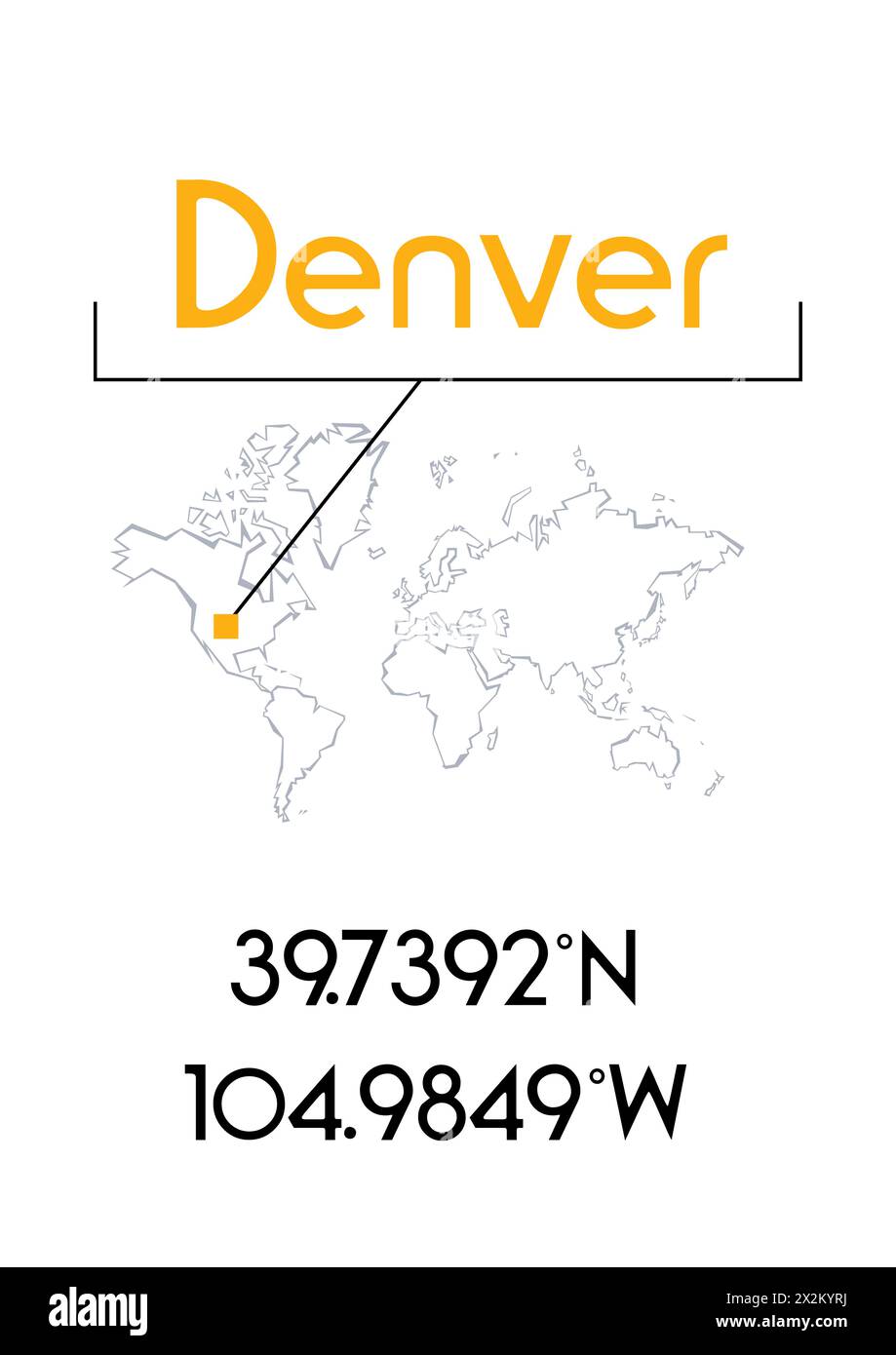 Denver poster or t-shirt graphic design. City coordinates and world map ...
