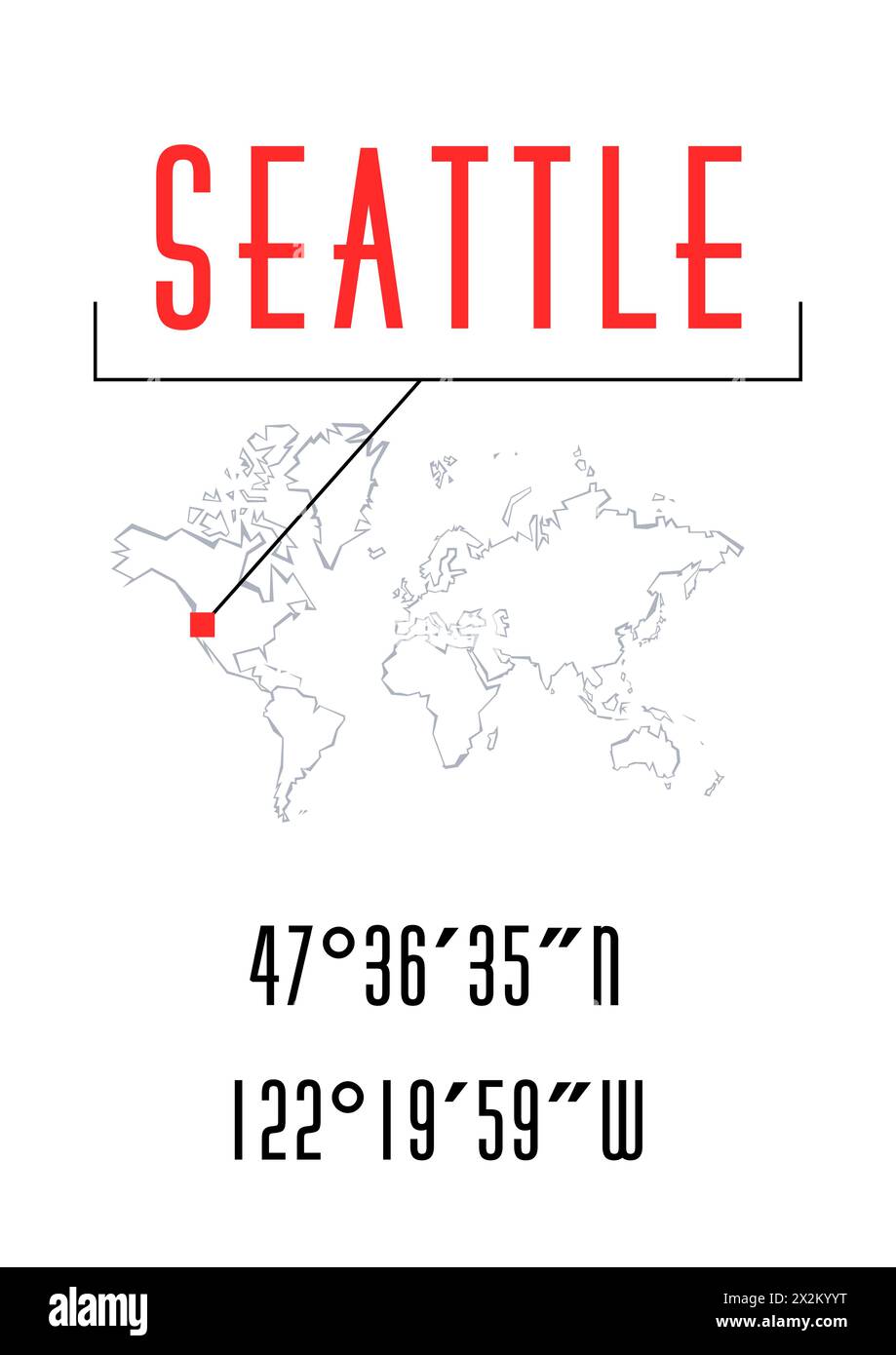 Seattle poster or tshirt graphic design. City coordinates and world map ...