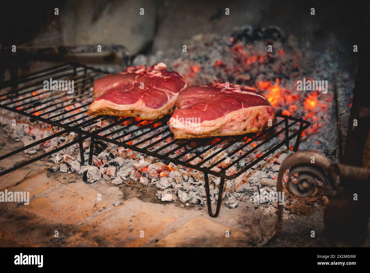 fire, embers, grilling, beef steaks, steak, Italy, chianina, beef Stock ...