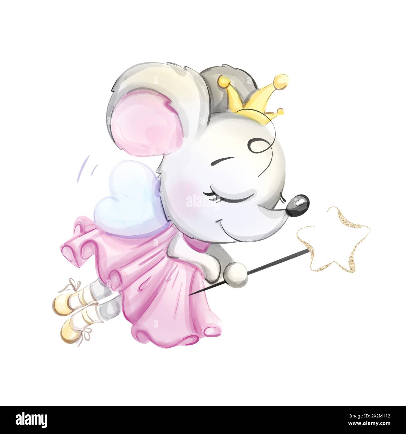 Watercolor tooth fairy with a magic wand . Cartoon dental princess ...