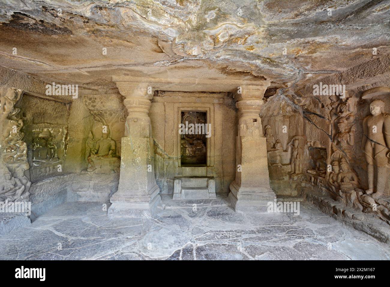 Ellora Jain Caves: Cave No 32 Interior Pillared shrine on the right ...