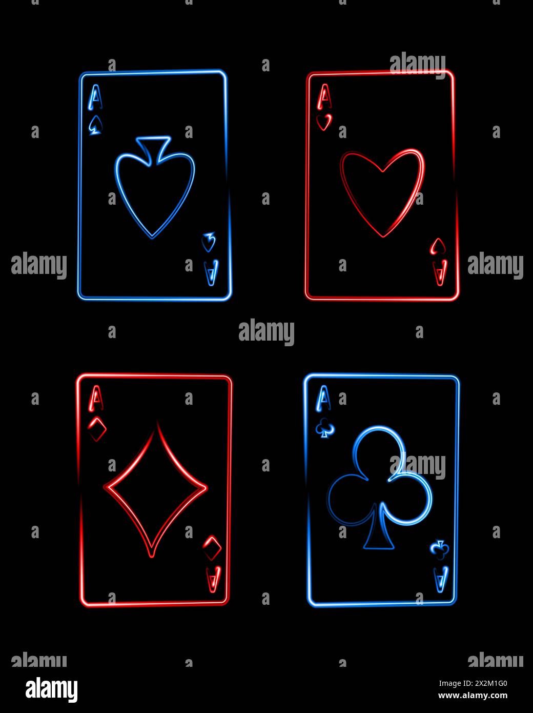 Vector isolated illustration of playing cards with neon effect Stock ...