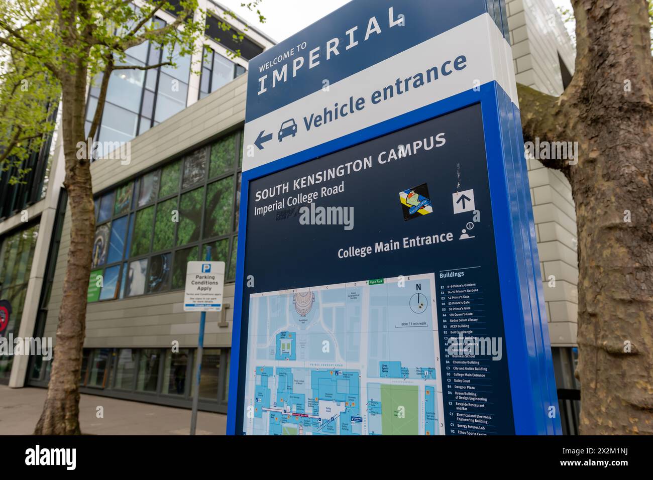 London. UK- 04.18.2024. The name sign for the Imperial College by the ...