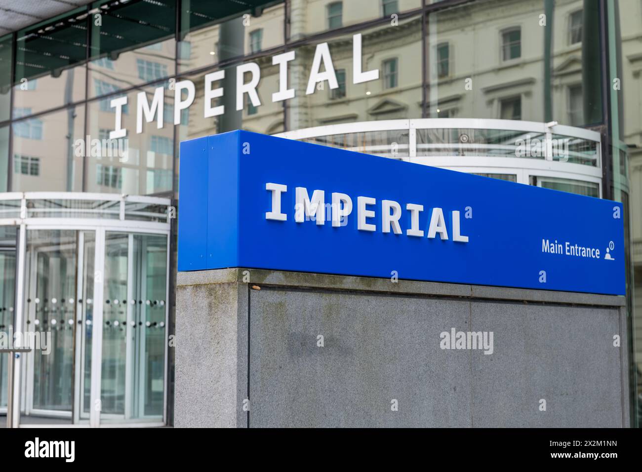 London. UK- 04.18.2024. The name sign for the Imperial College by the ...