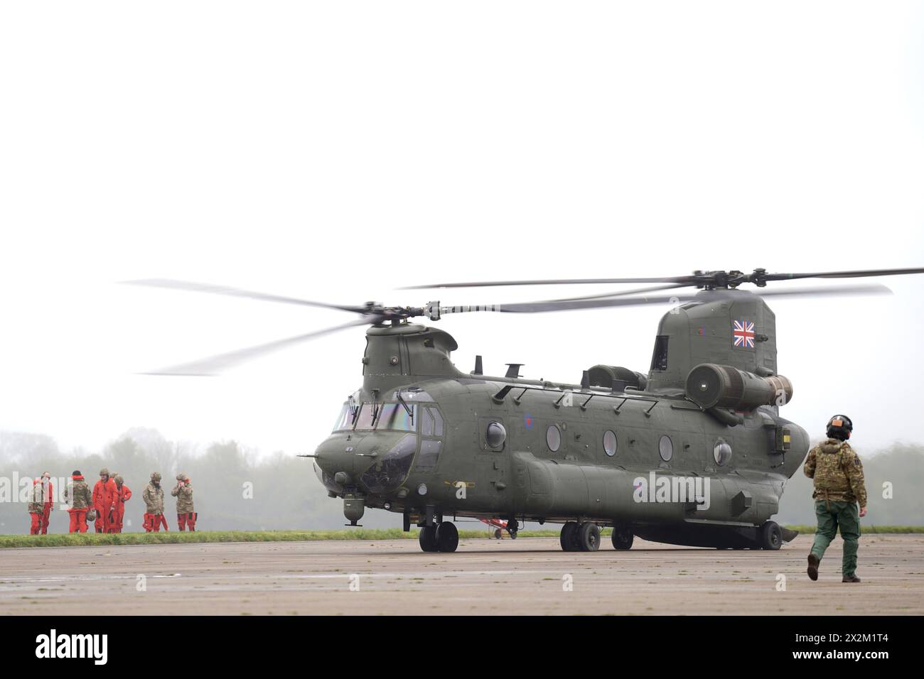An RAF Chinook support helicopter prepares to deploy from Wattisham Flying Station in Suffolk ...