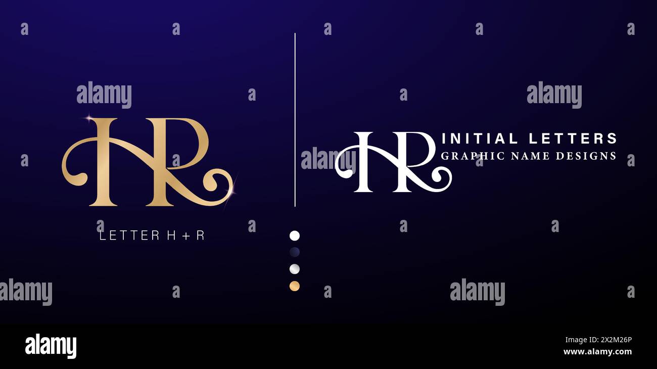 vector illustration initials HR Alphabet letters logos design with gold ...