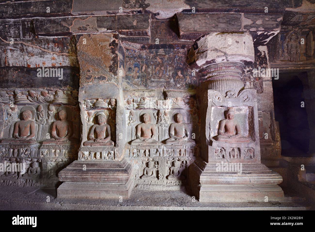 Ellora Jain Caves: Cave No 33- Lower storey : Left Wall : Niches all ...