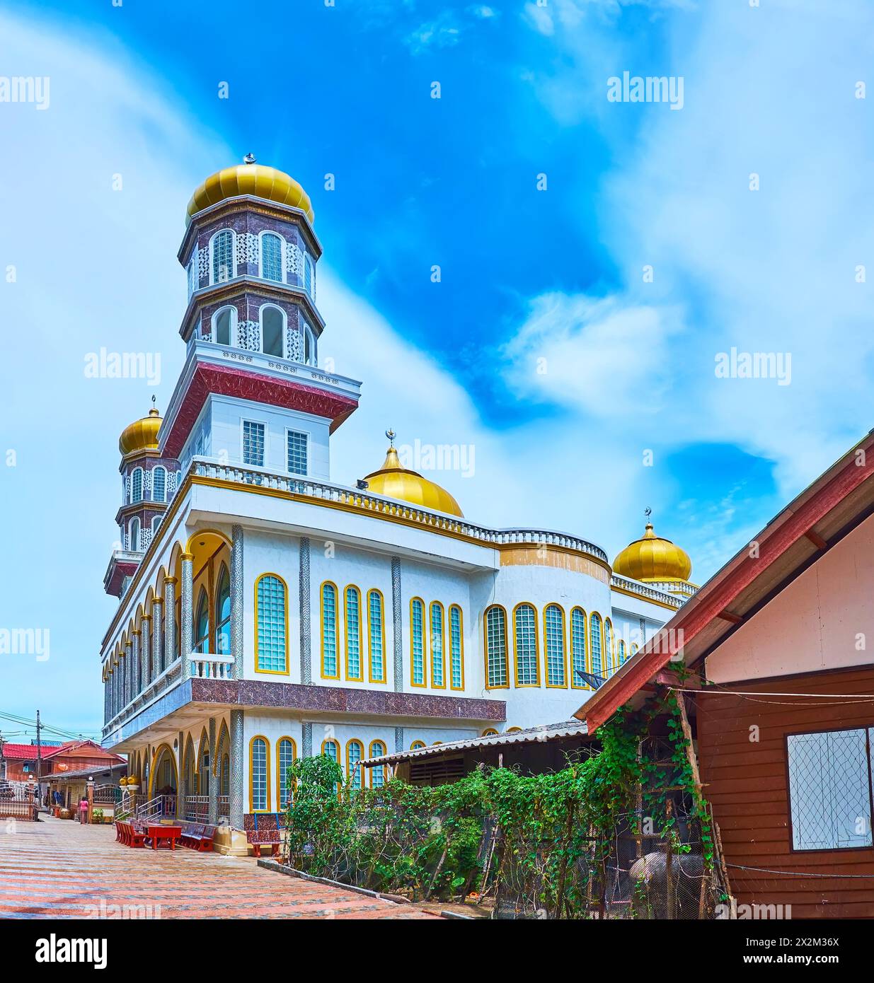 The golden domed mosque in Ko Panyi floating Muslim village, Phang Nga ...