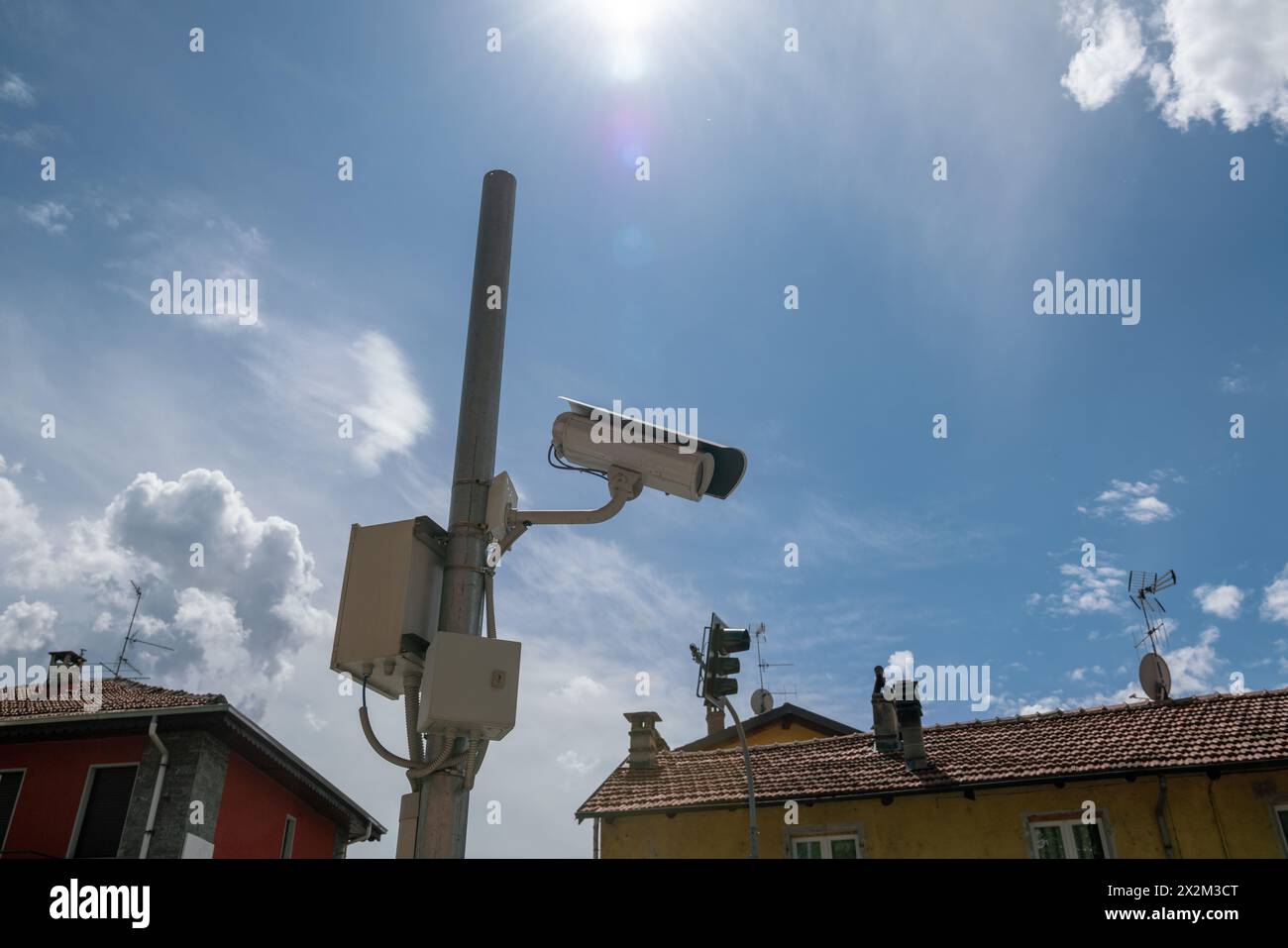 Surveillance video cameras placed to control buildings and entrances ...