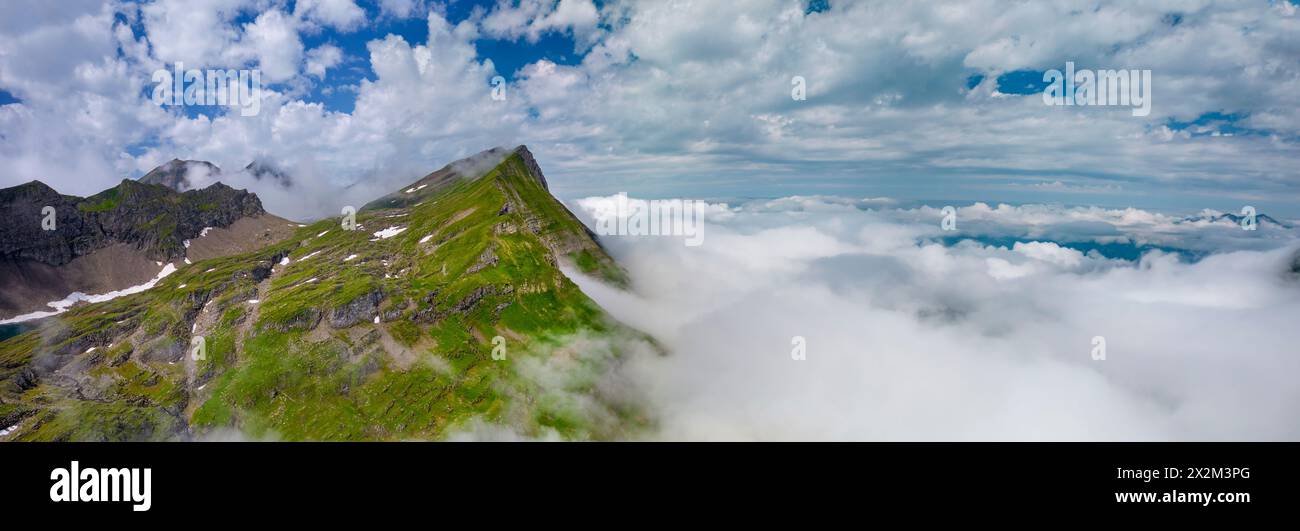 highland panorama of Swiss Alps mountains. Alpine valley Grindelwald ...