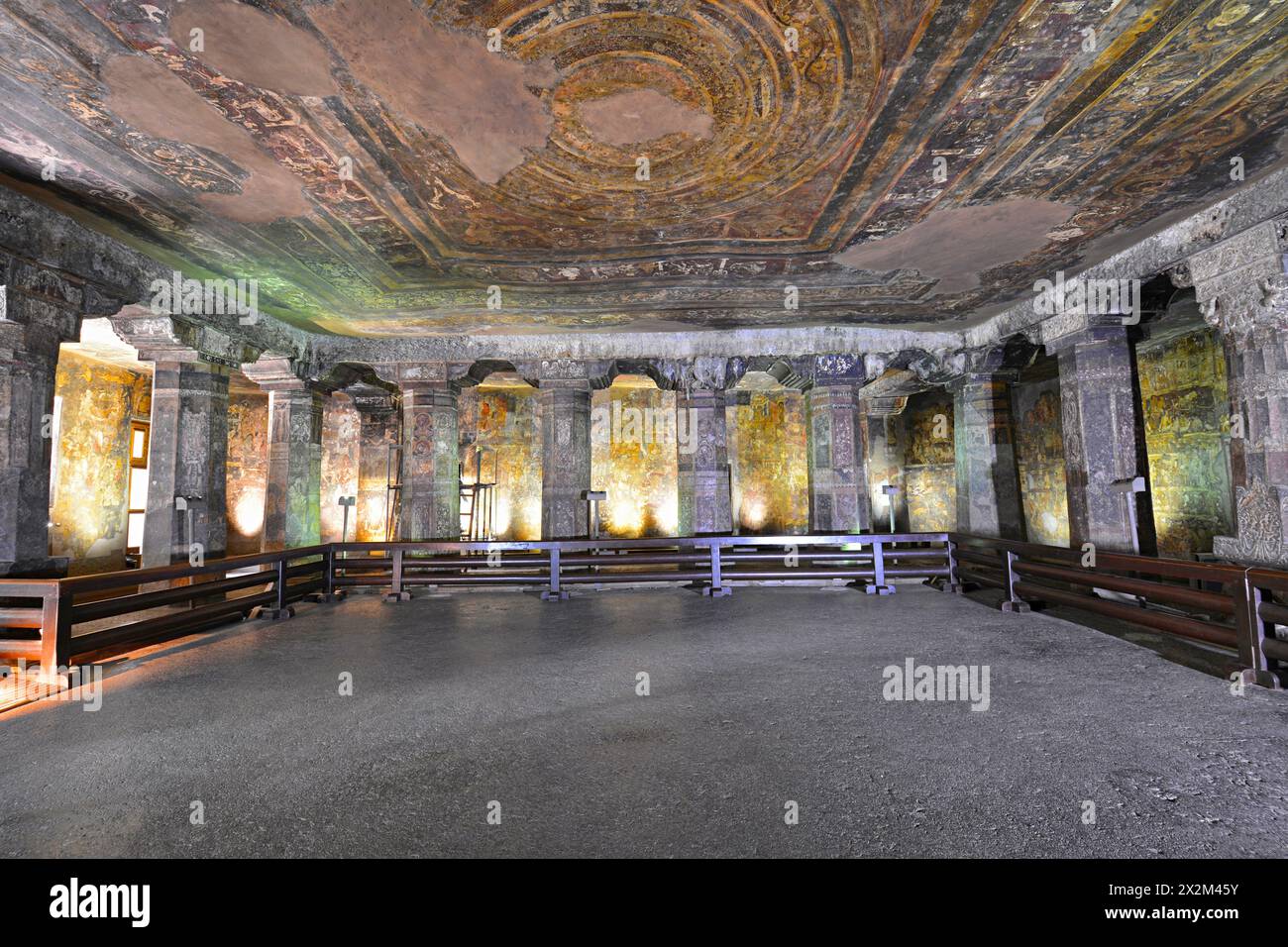 Ajanta Cave No 17 General View showing left aisle at the far end Stock ...