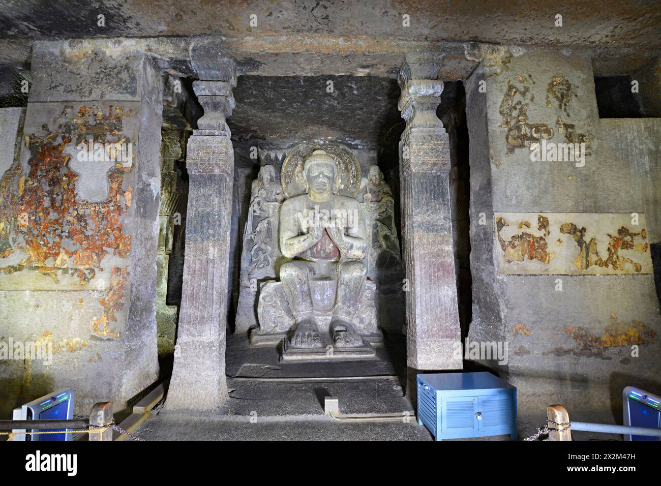 Ajanta Cave No 16 Rear colonnade and shrine, Buddha is seated in ...