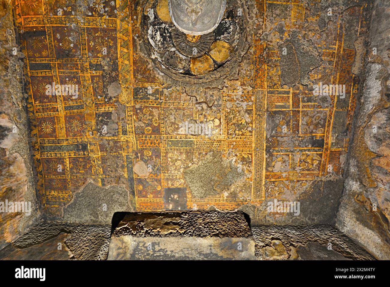 Ajanta cave No 7 Ceiling of shrine showing floral decoration in ...