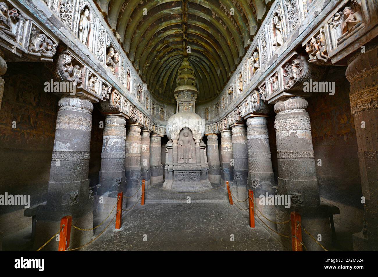 Ajanta Cave No 19 Interior view of chaitya showing Stupa in the Nave ...