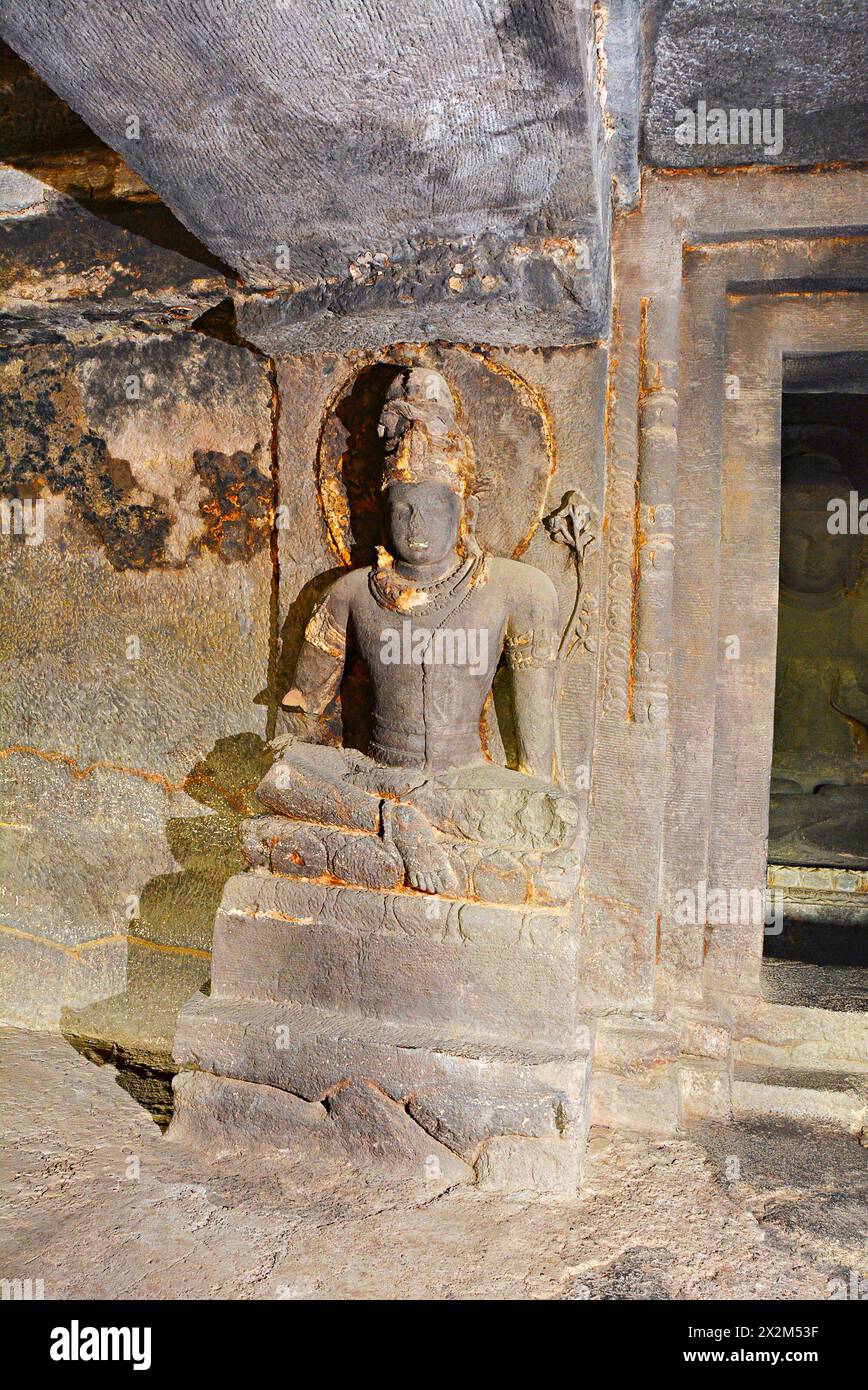 Ellora Buddhist Caves: Cave No 12 Left seated Bodhisattva on the shrine ...