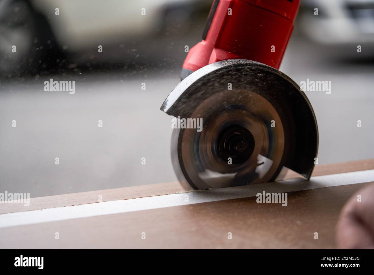 Man working angle grinder wooden hi-res stock photography and images ...