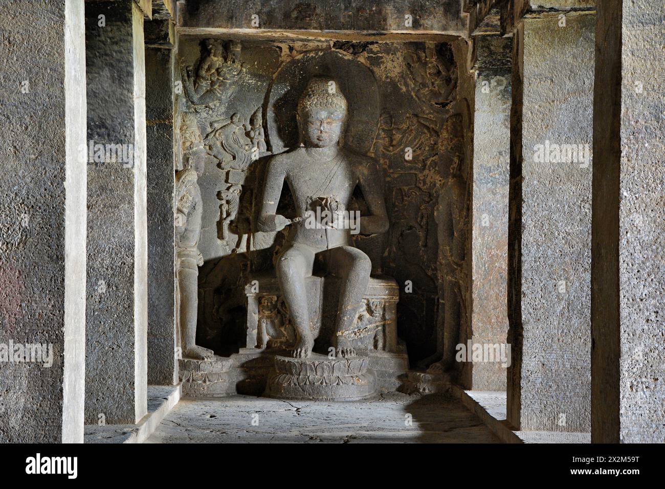 Ellora Buddhist Caves: Cave No 12. Buddha in Bhadrasana. Third floor ...