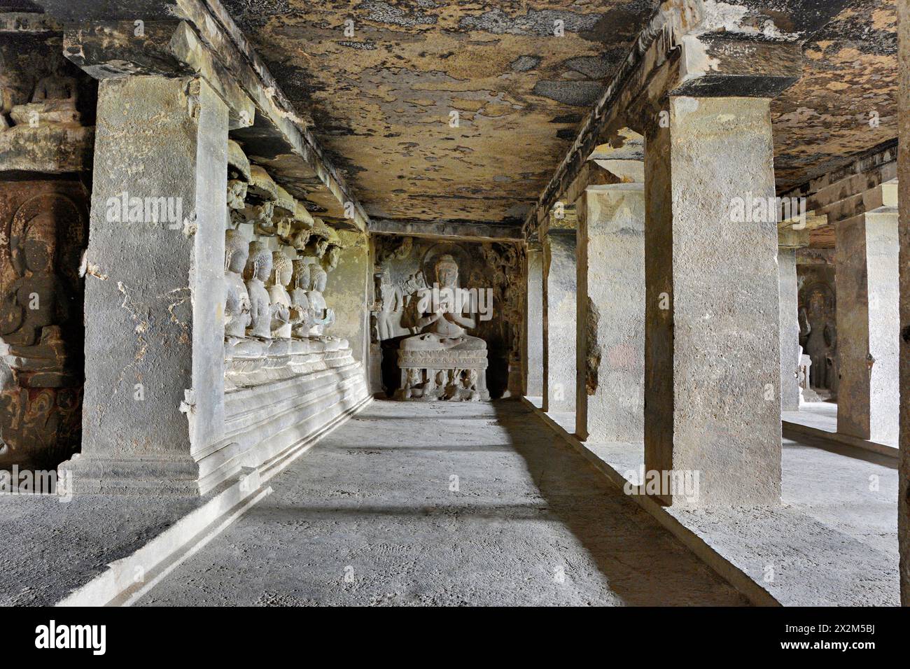 Ellora Buddhist Caves: Cave No 12 Third floor, Pillared Hall- Buddha in ...