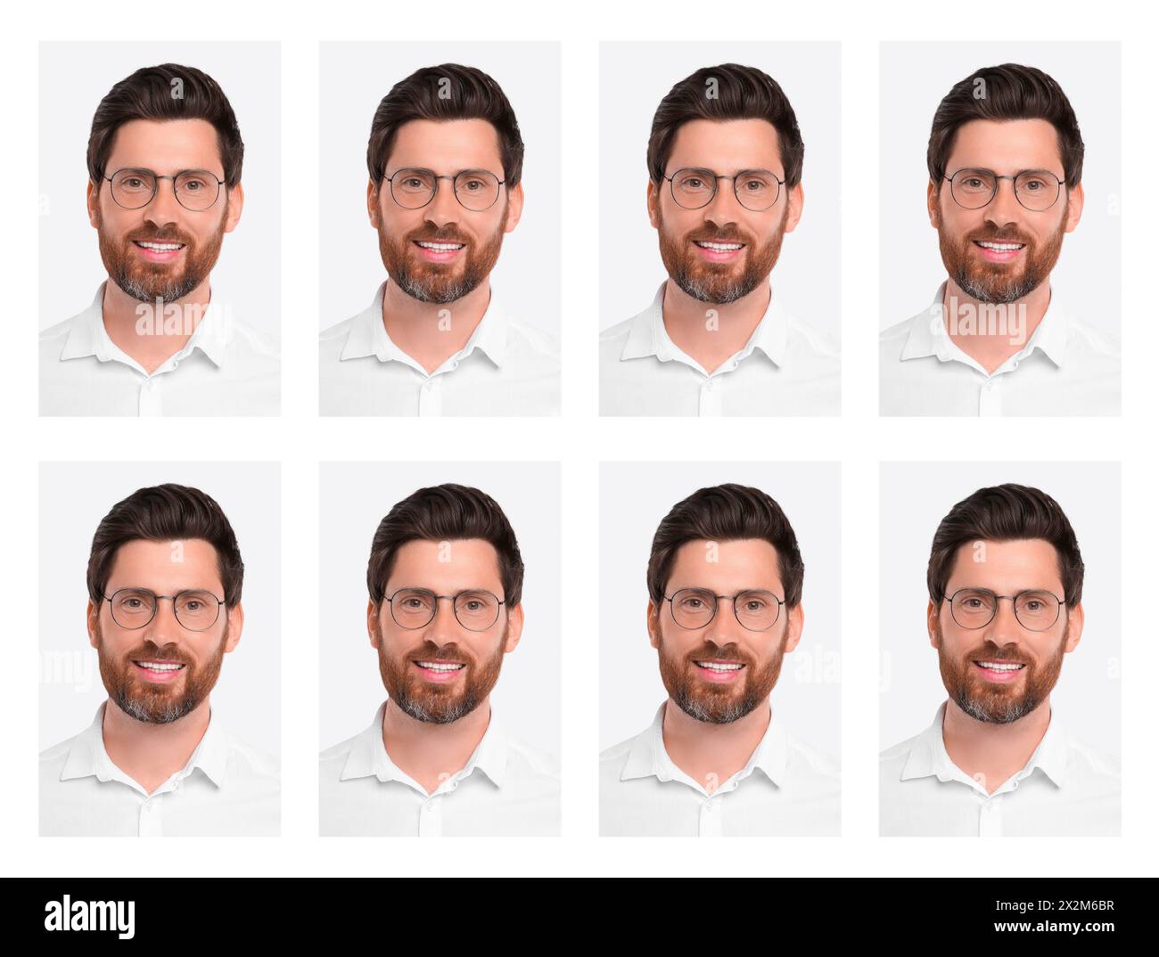 Passport photo, collage. Man on white background, set of photos Stock ...