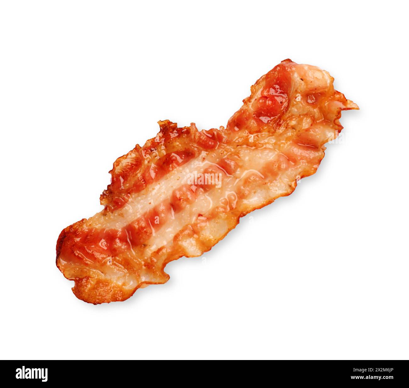 One fried bacon slice isolated on white, top view Stock Photo - Alamy