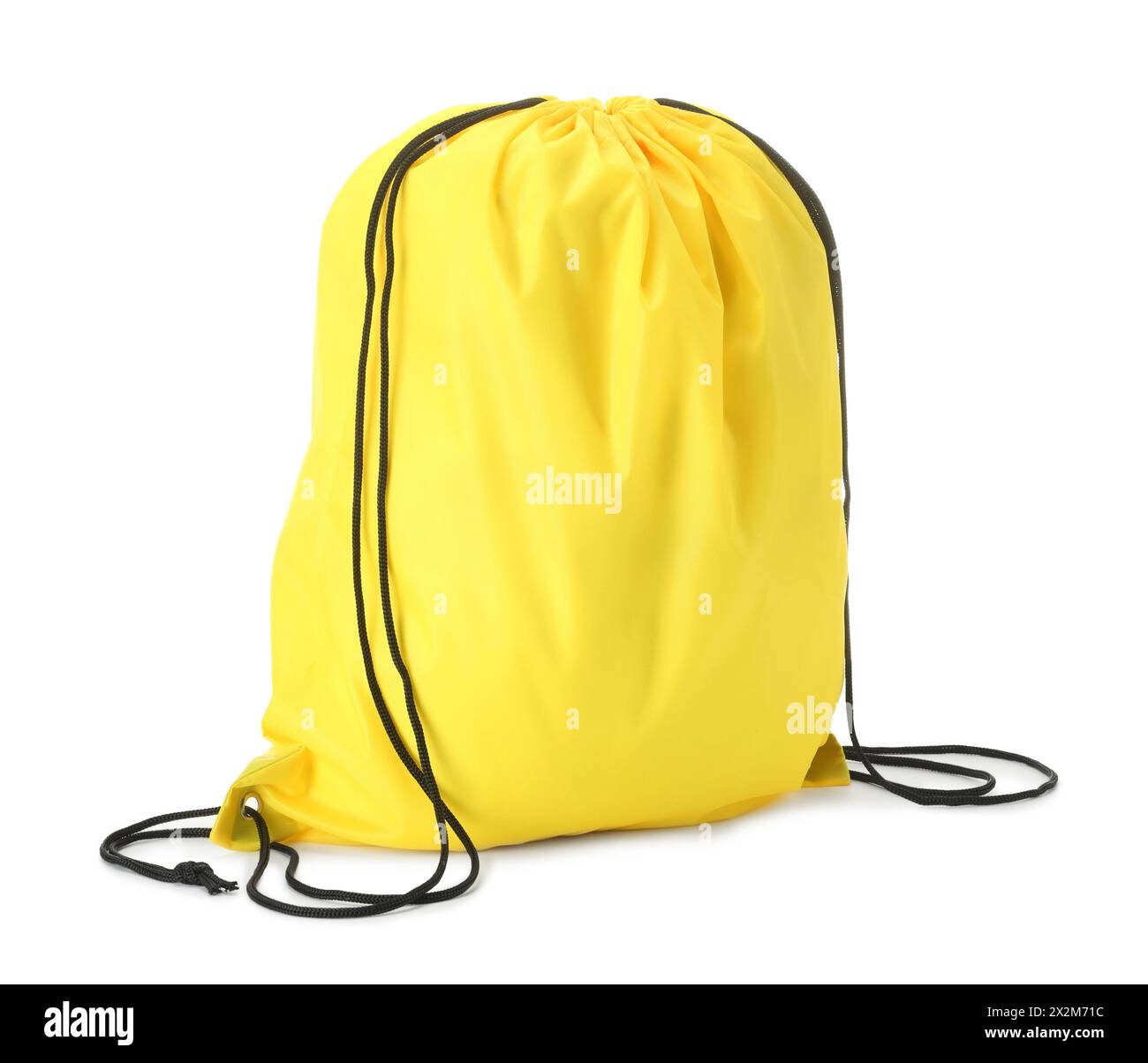 One yellow drawstring bag isolated on white Stock Photo - Alamy
