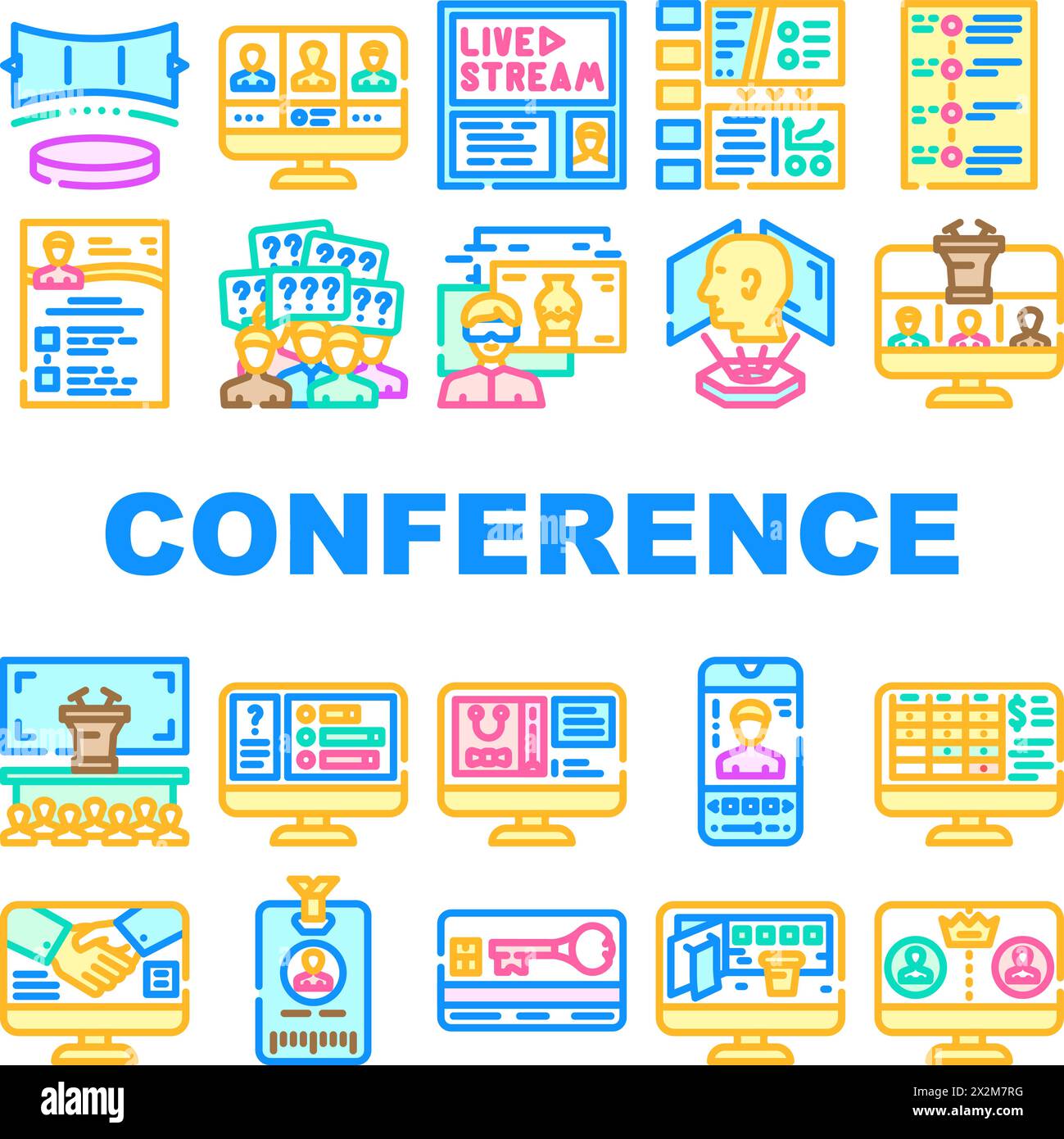 virtual conference event online icons set vector Stock Vector Image ...