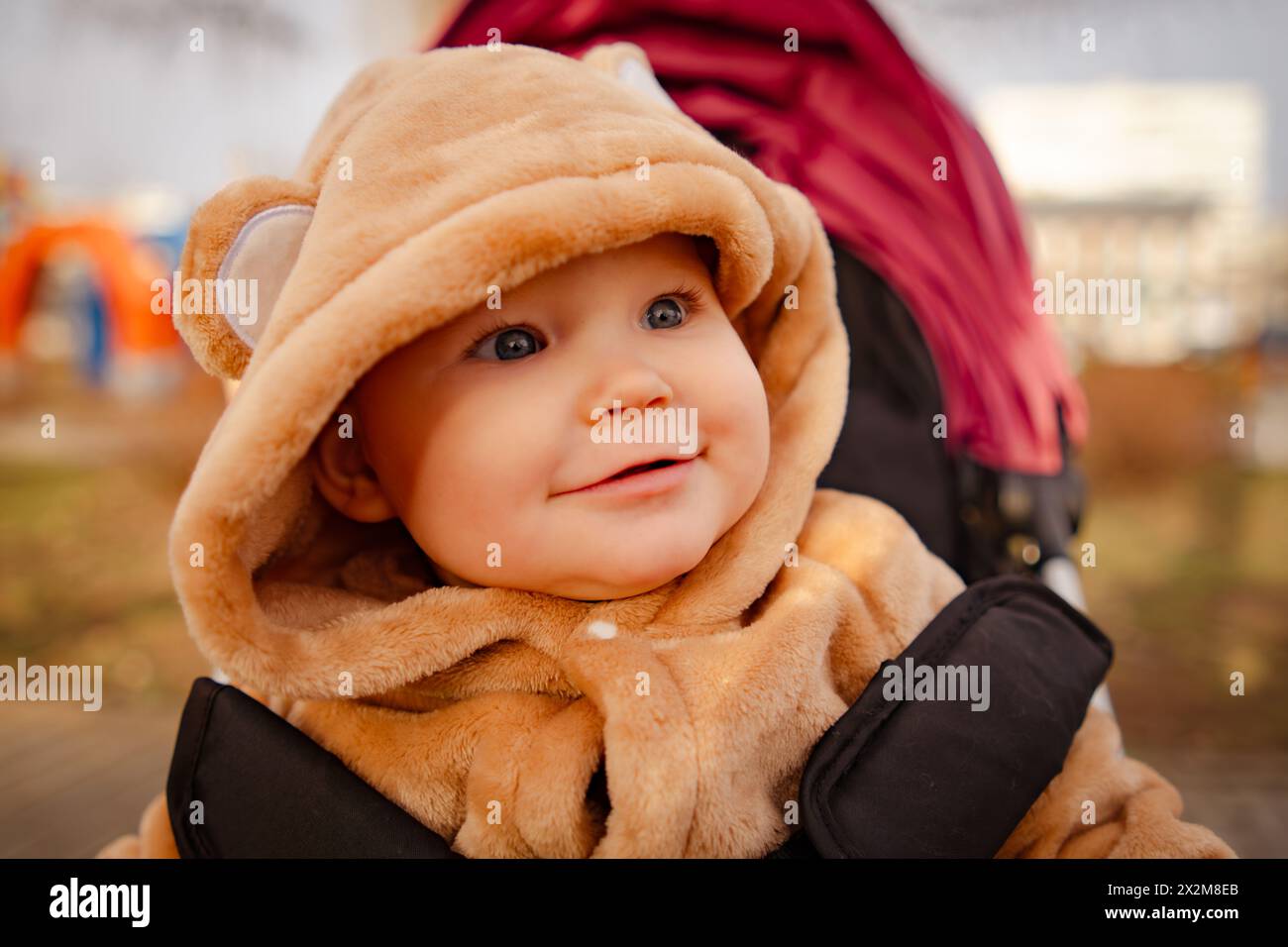 Child in Bear Costume Riding Stroller Stock Photo - Alamy