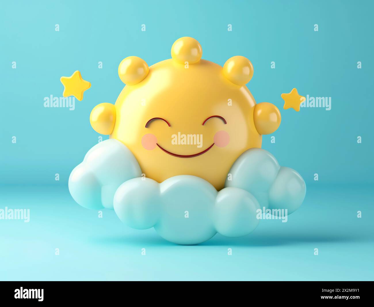 Happy cartoon sun with smiling face, clouds Stock Photo - Alamy