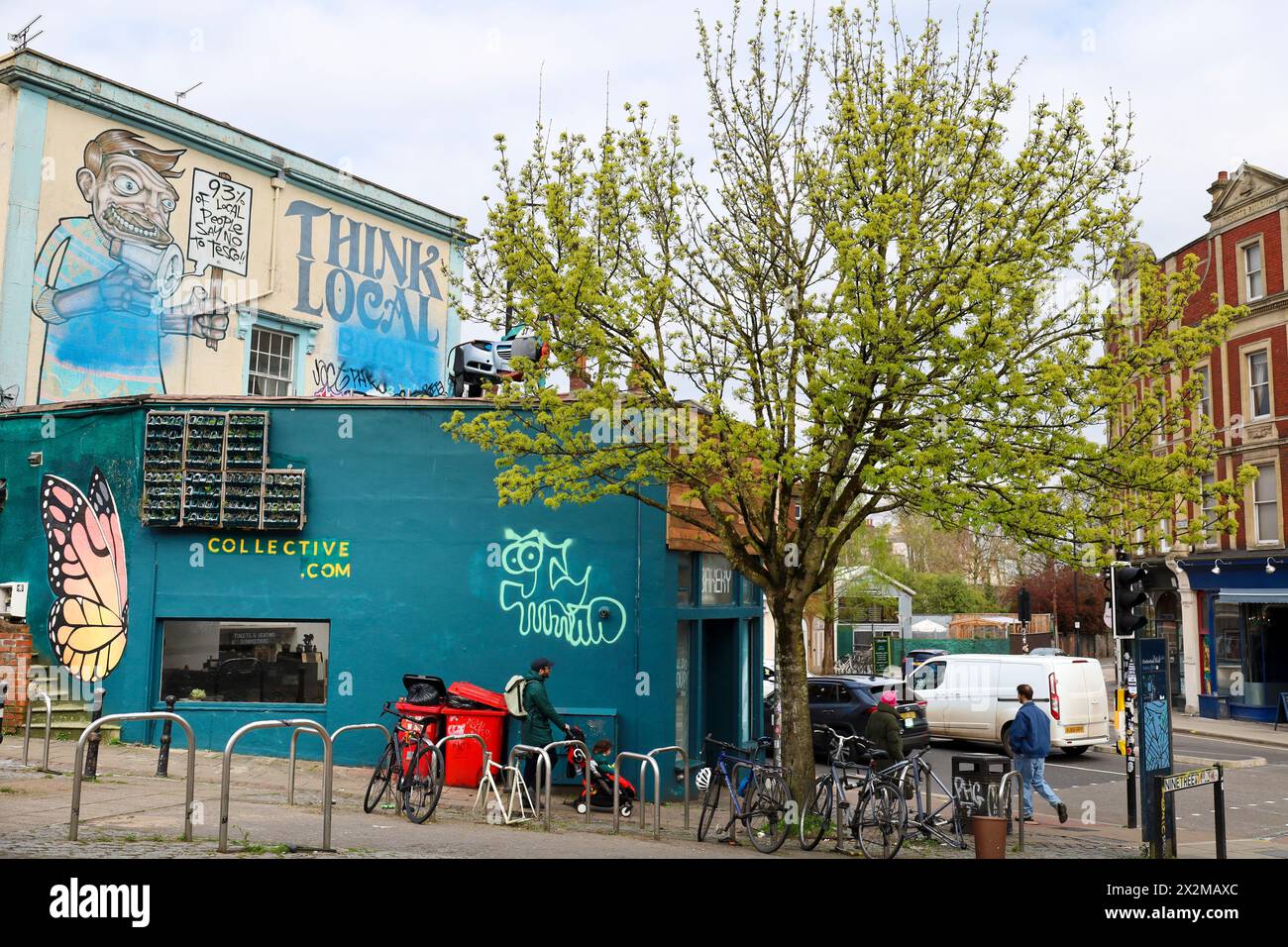 Bristol, England- March 30, 2024: Colorful and typical british houses ...