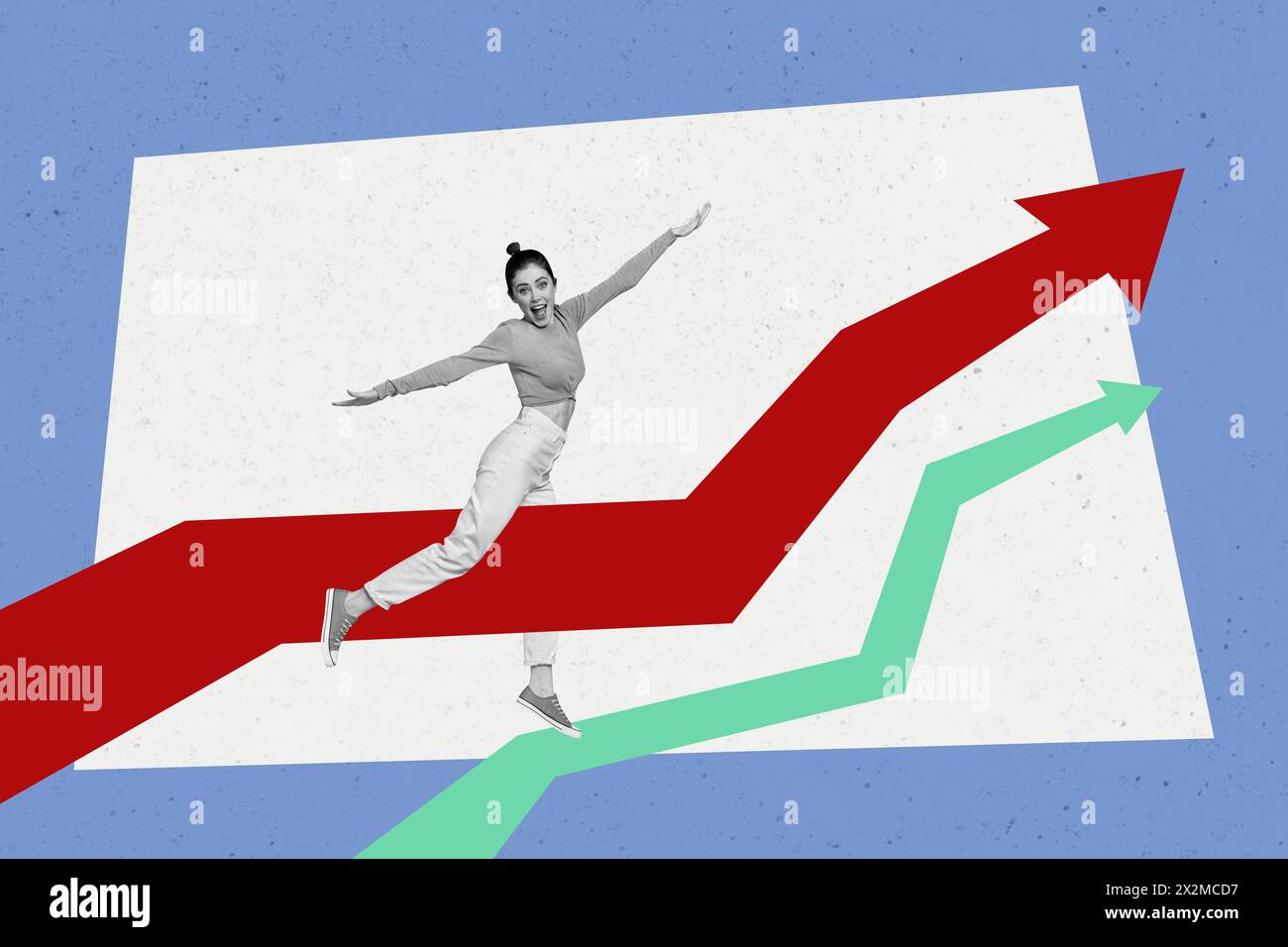 Creative collage picture happy young joyful girl ambitious reach goal ...