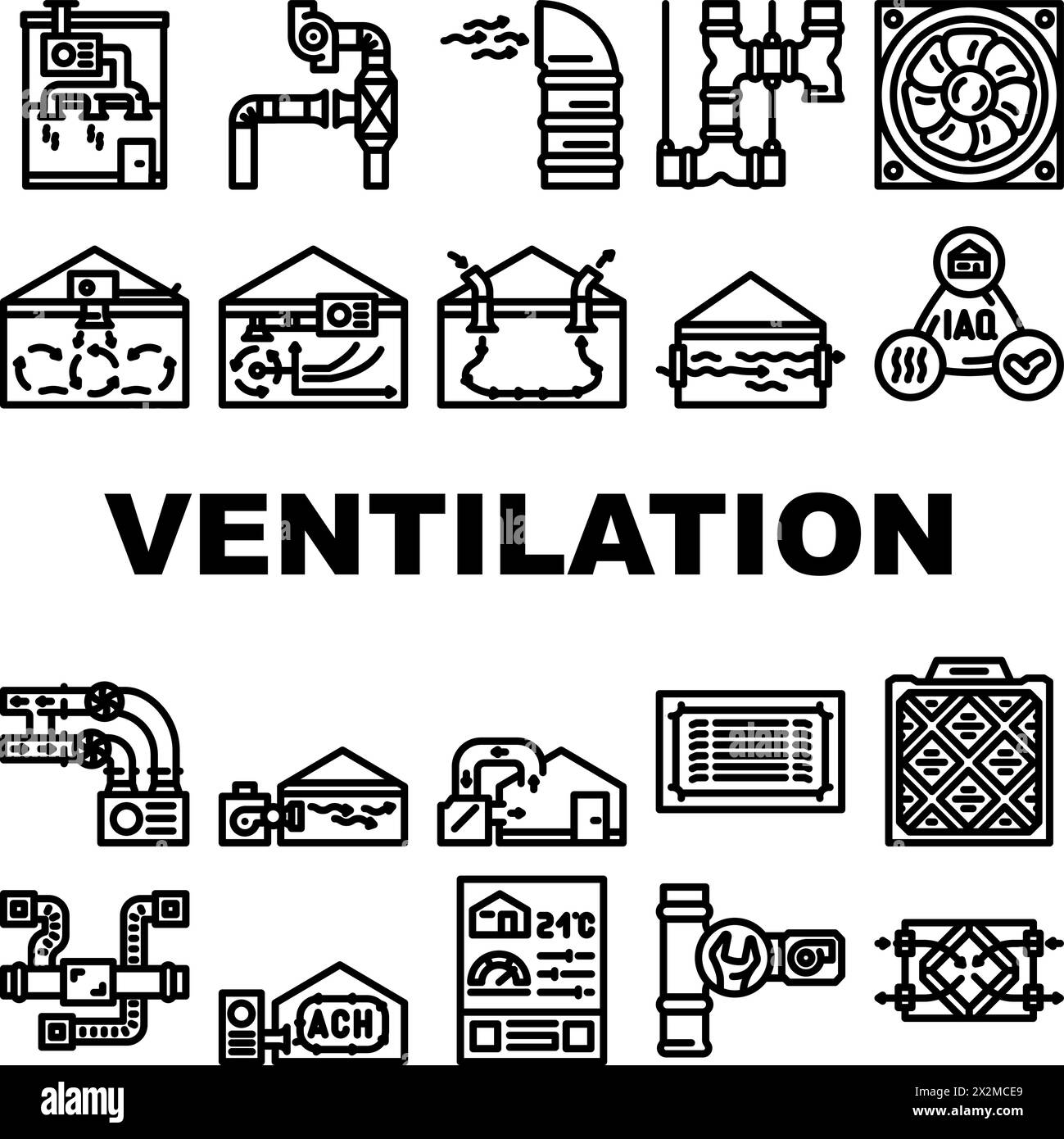 air ventilation cold wind heat icons set vector Stock Vector Image ...