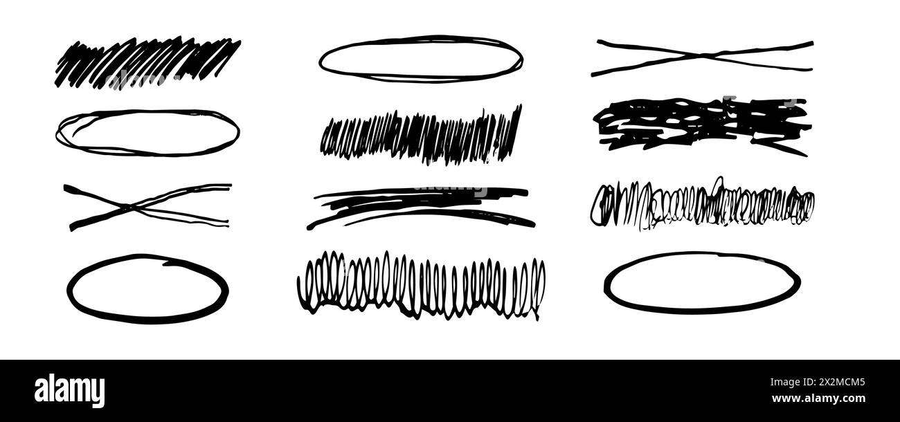 Underlines set brush stroke, marker lines grunge curve, wavy free hand ...