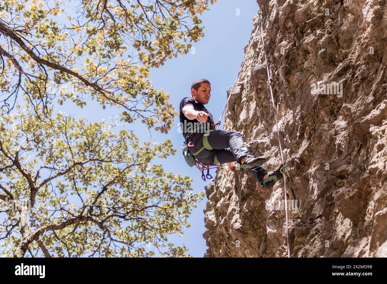 Man scaling climbing wall hi-res stock photography and images - Alamy