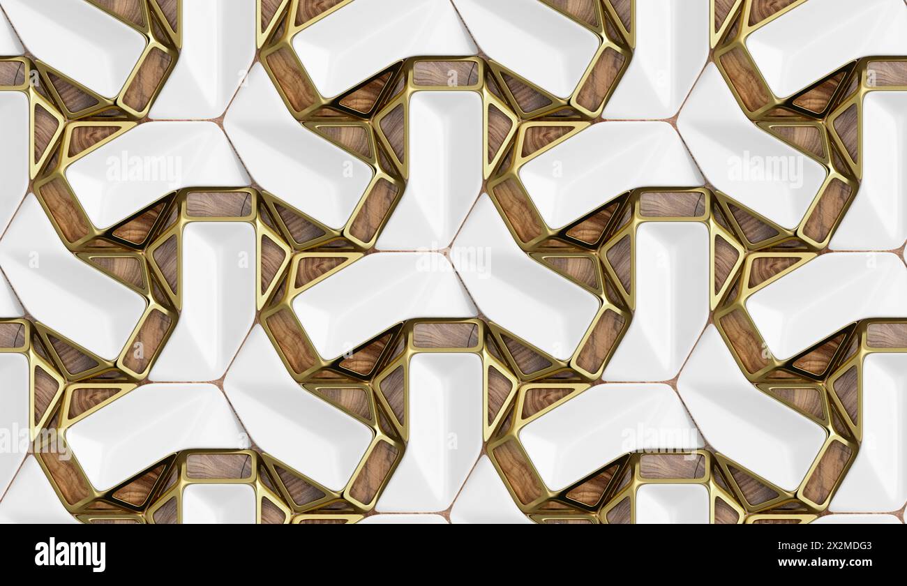 Seamless geometric pattern featuring alternating brass and wood ...