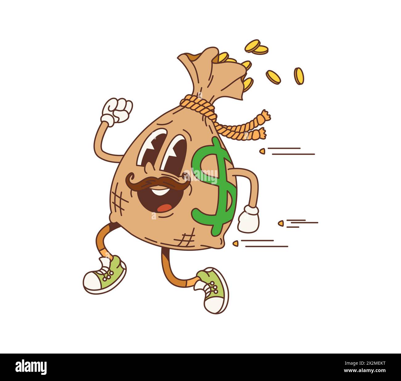 Cartoon Western money bag groovy character, retro Wild West bank vector ...