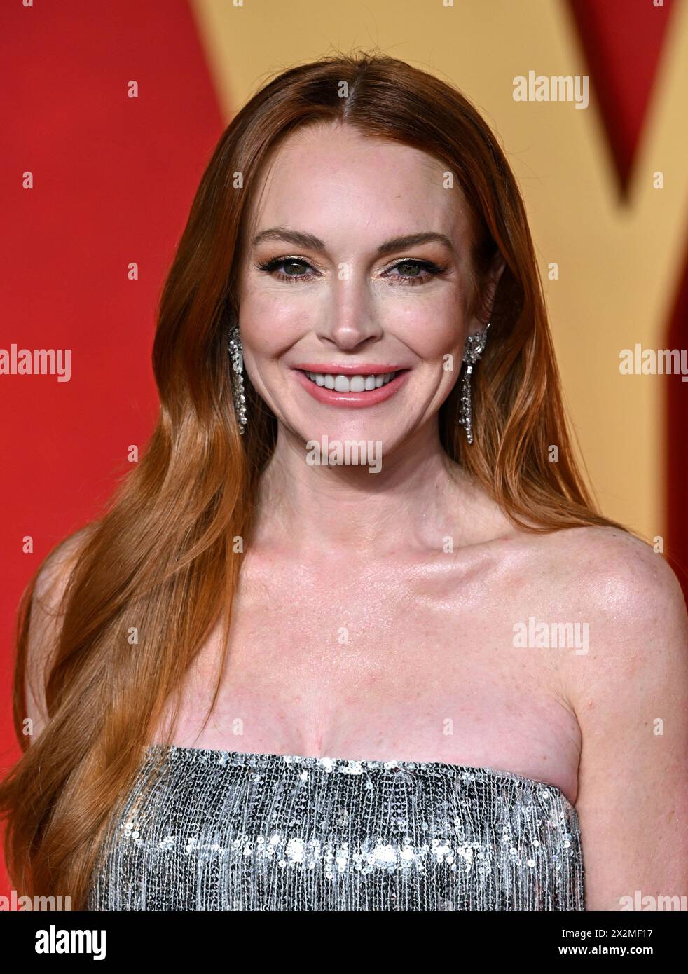 Los Angeles, USA. March 10th, 2024. Lyndsay Lohan arriving at the Vanity Fair Oscar Party ...