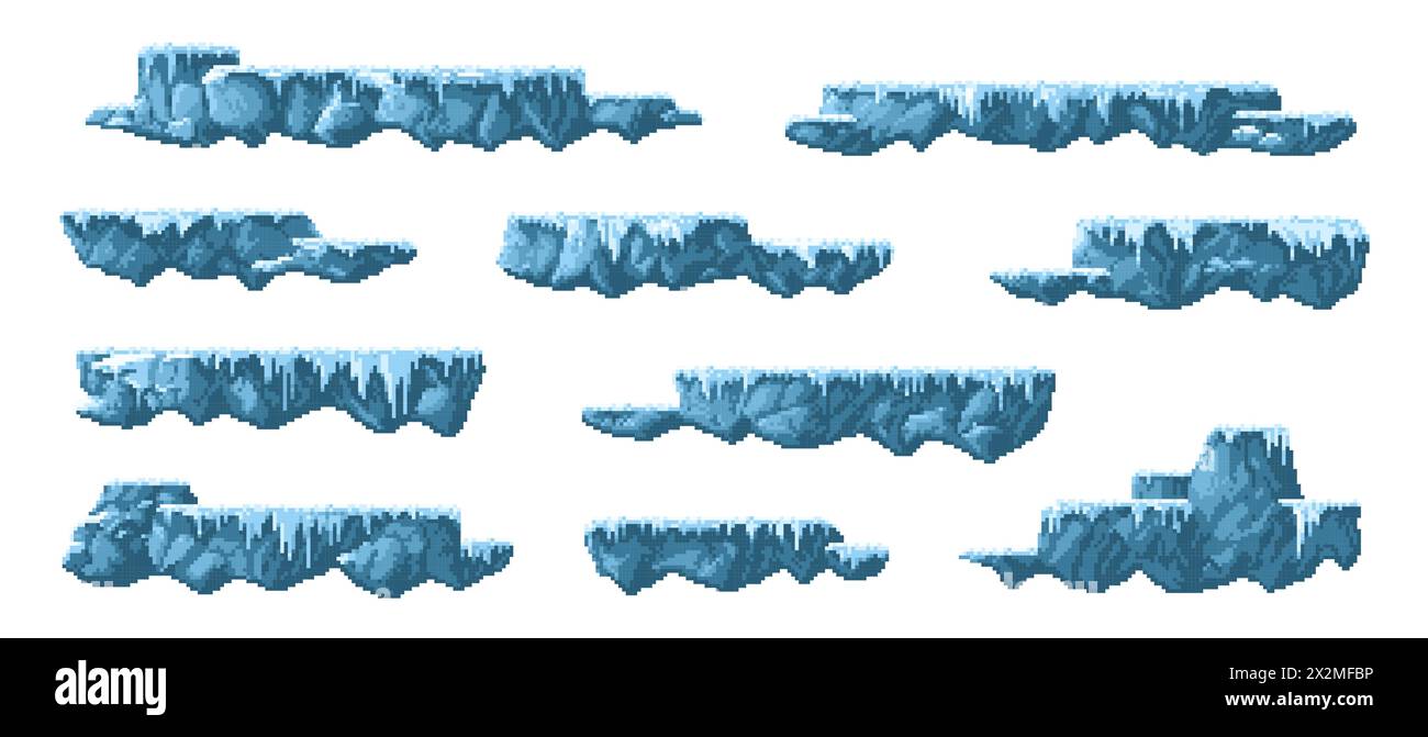 8bit arcade pixel art game ice and snow platforms. Mobile arcade ...