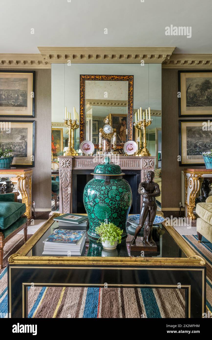 Chinese urn and figurine on coffee table in Chelsea apartment, London ...