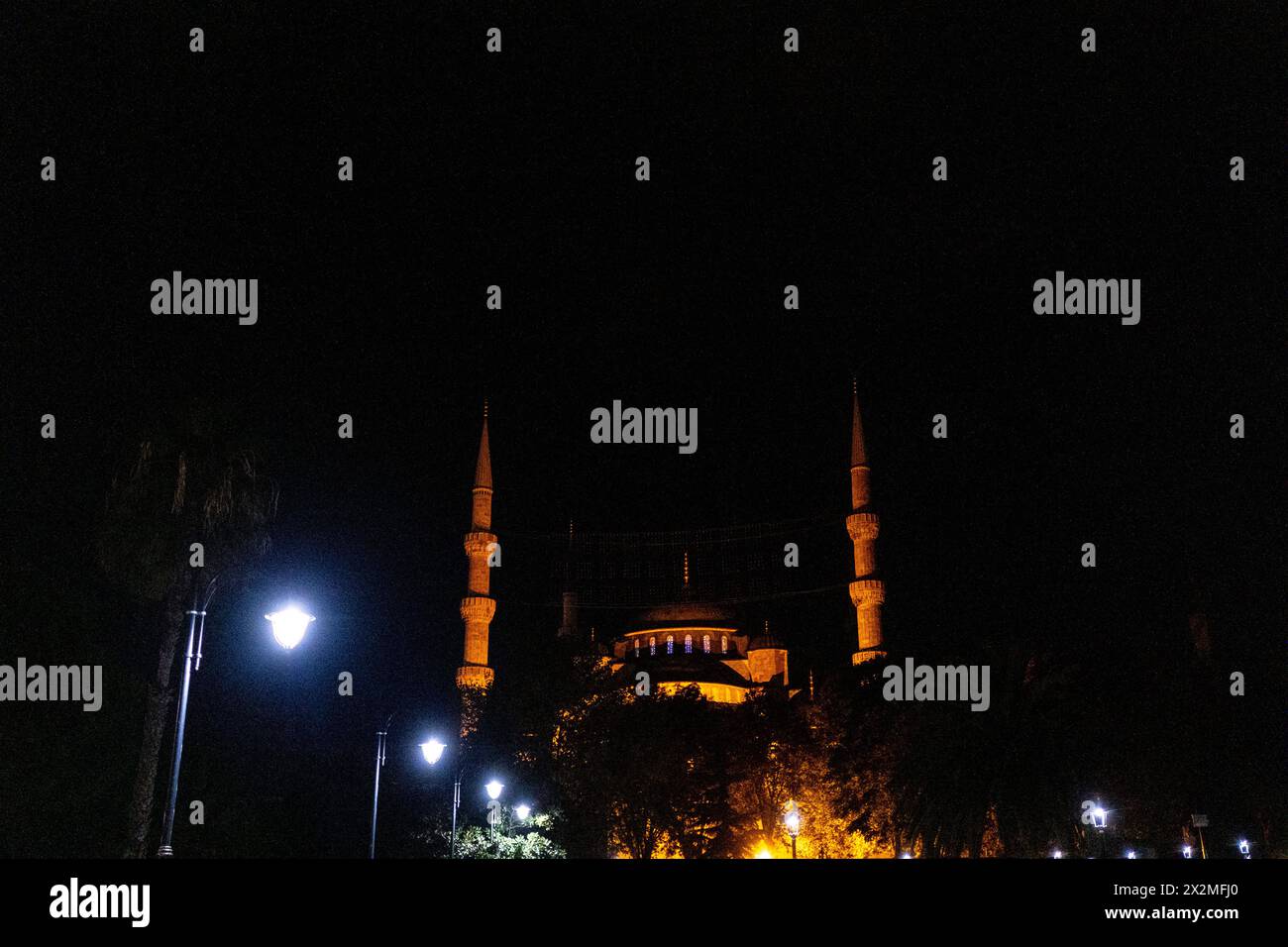 A night view of Istanbul's Blue Mosque, also known by its official name ...