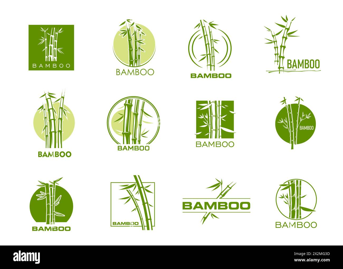 Bamboo icons, spa massage, beauty and health symbols with green trees ...