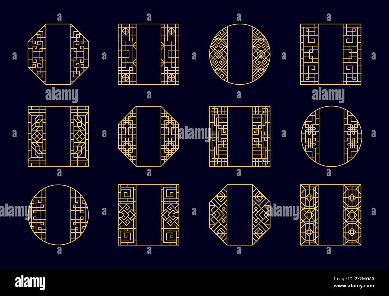 Asian chinese, korean and japanese gold pattern frames. Tradition ...